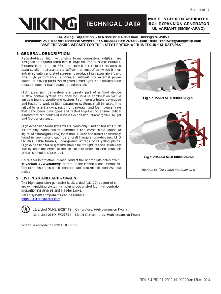 Technical Data: Model Vgh10000 Aspirated High Expansion Generator Ul ...