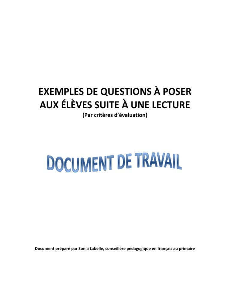 Exemples de Question Par Critères de Lecture | PDF