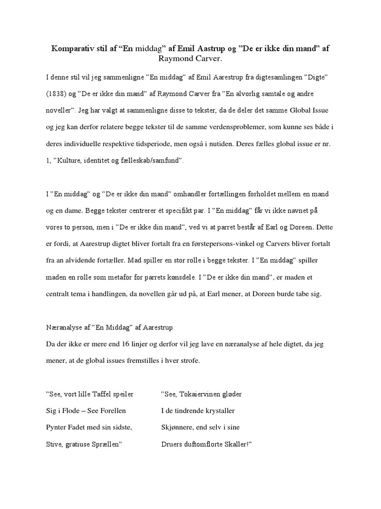 Komparativ Stil - Kun en Time Af Emil Aarestrup Og Brage Af Peter ...