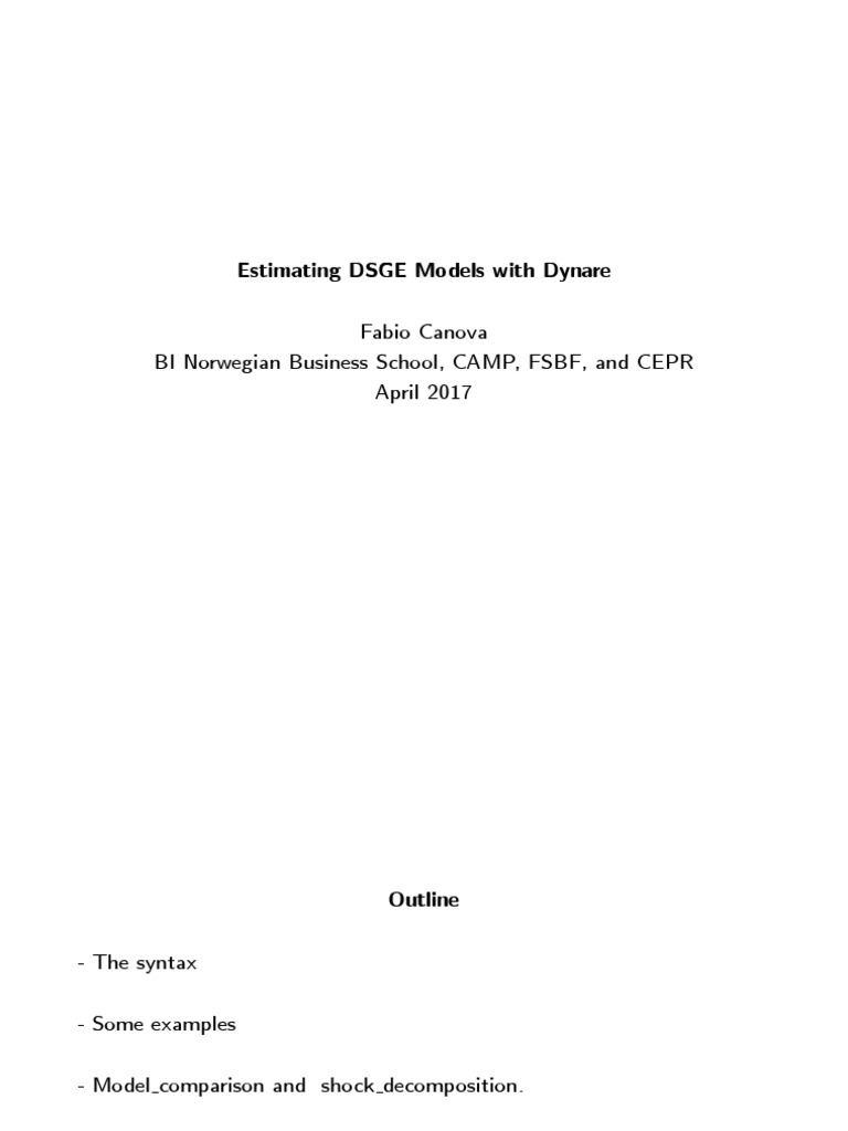 Estimating Dsge Models With Dynare Pdf Kalman Filter Estimation