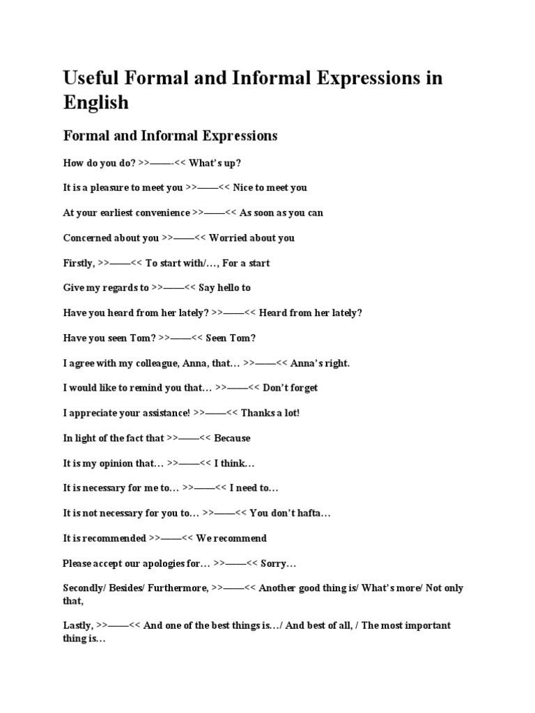 Useful Formal and Informal Expressions in English | PDF