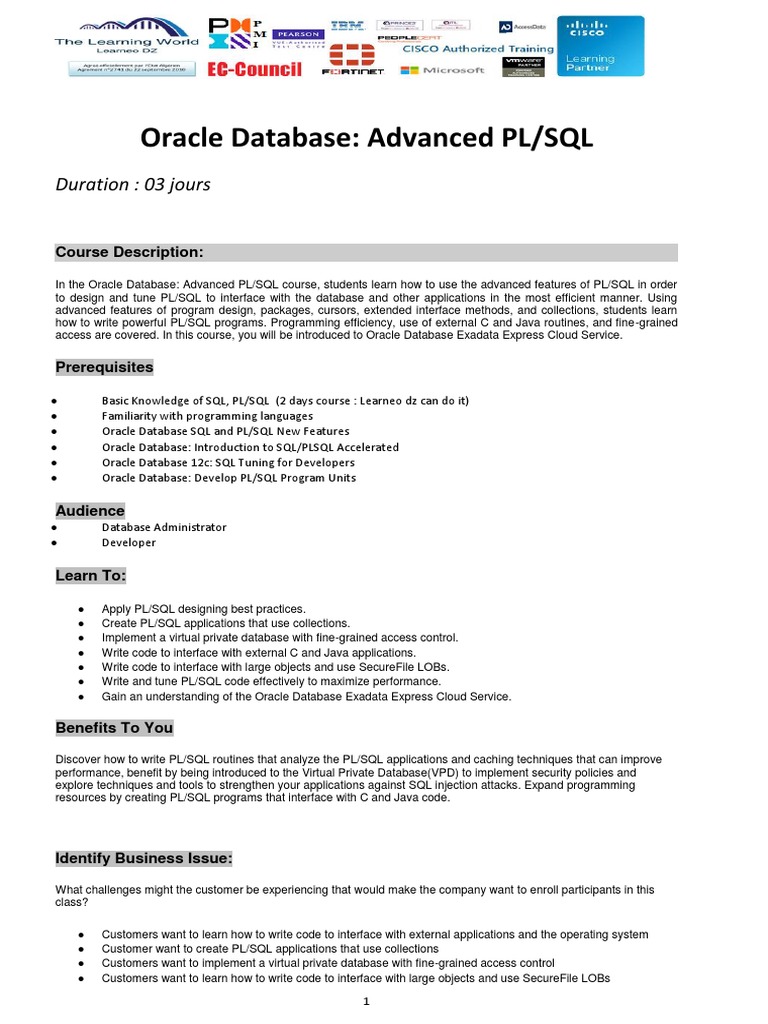 Oracle Database Advanced PL-SQL | PDF | Pl/Sql | Databases