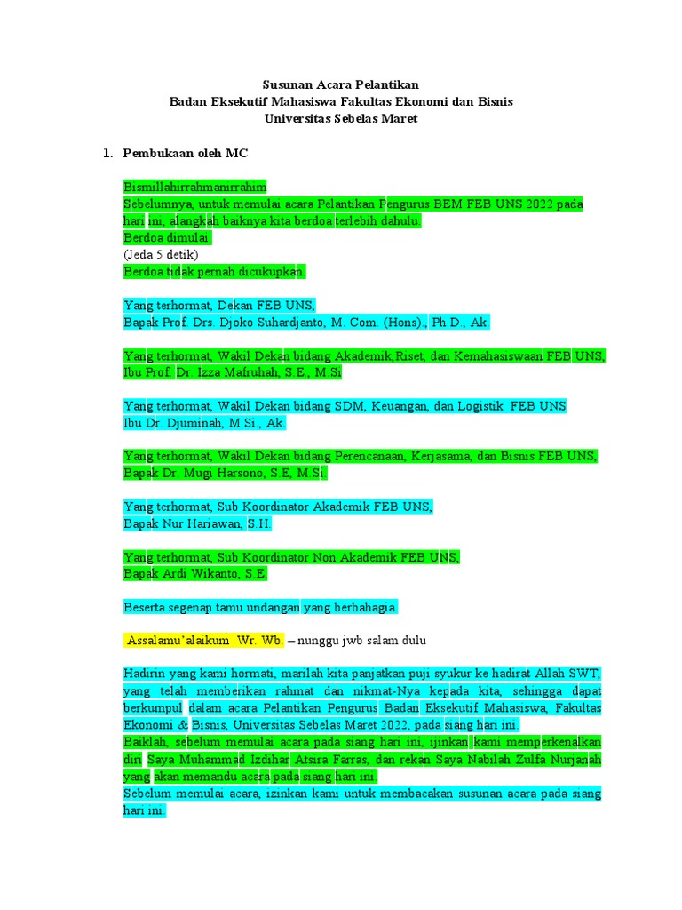 Teks MC Pelantikan 2022 | PDF