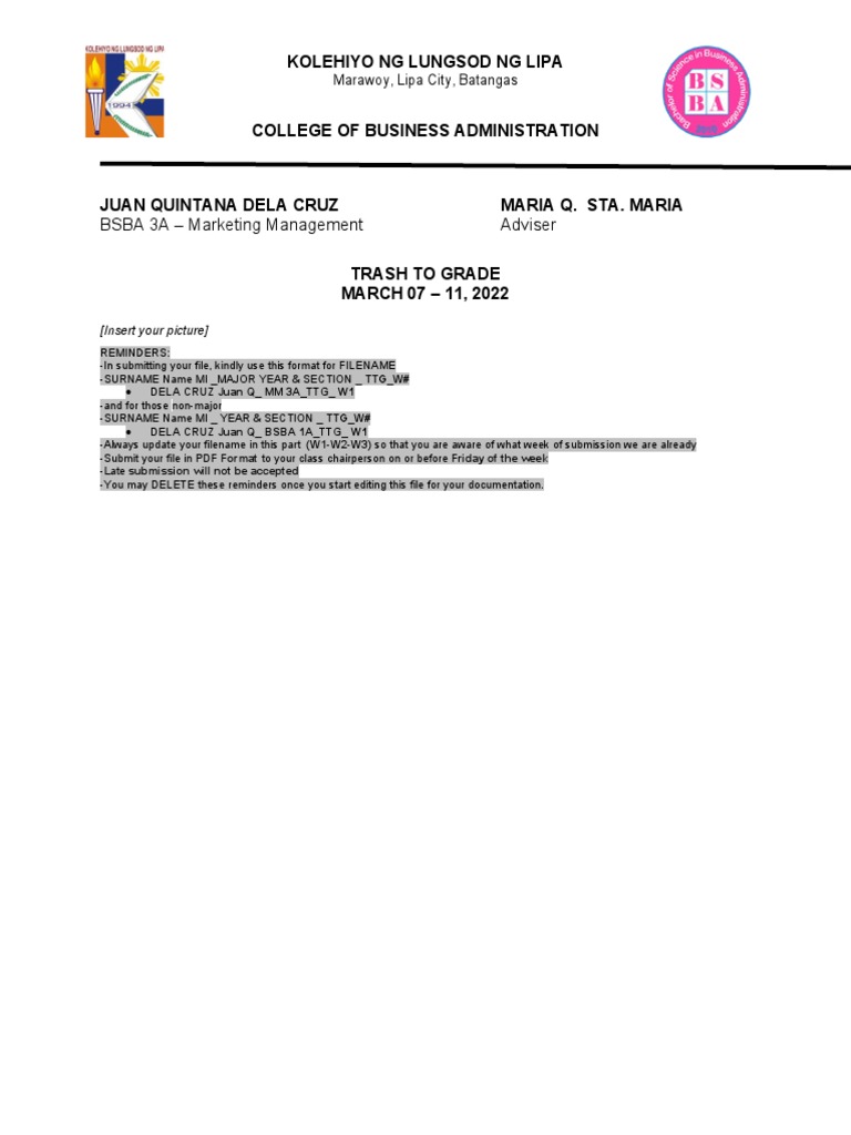 KLL CBA Trash To Grade Template | PDF
