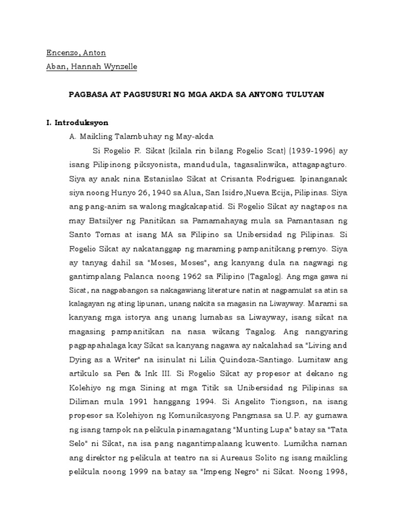 Pagbasa at Pagsusuri NG Mga Akda Sa Anyong Tuluyan | PDF