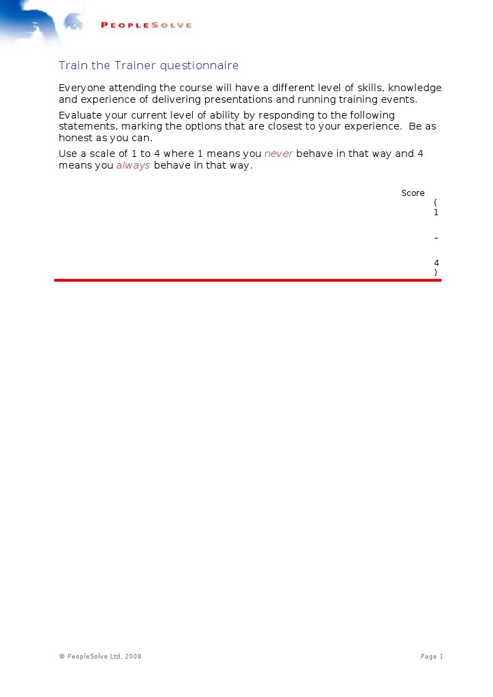 Train The Trainer Questionnaire People Solve Format | PDF | Learning ...