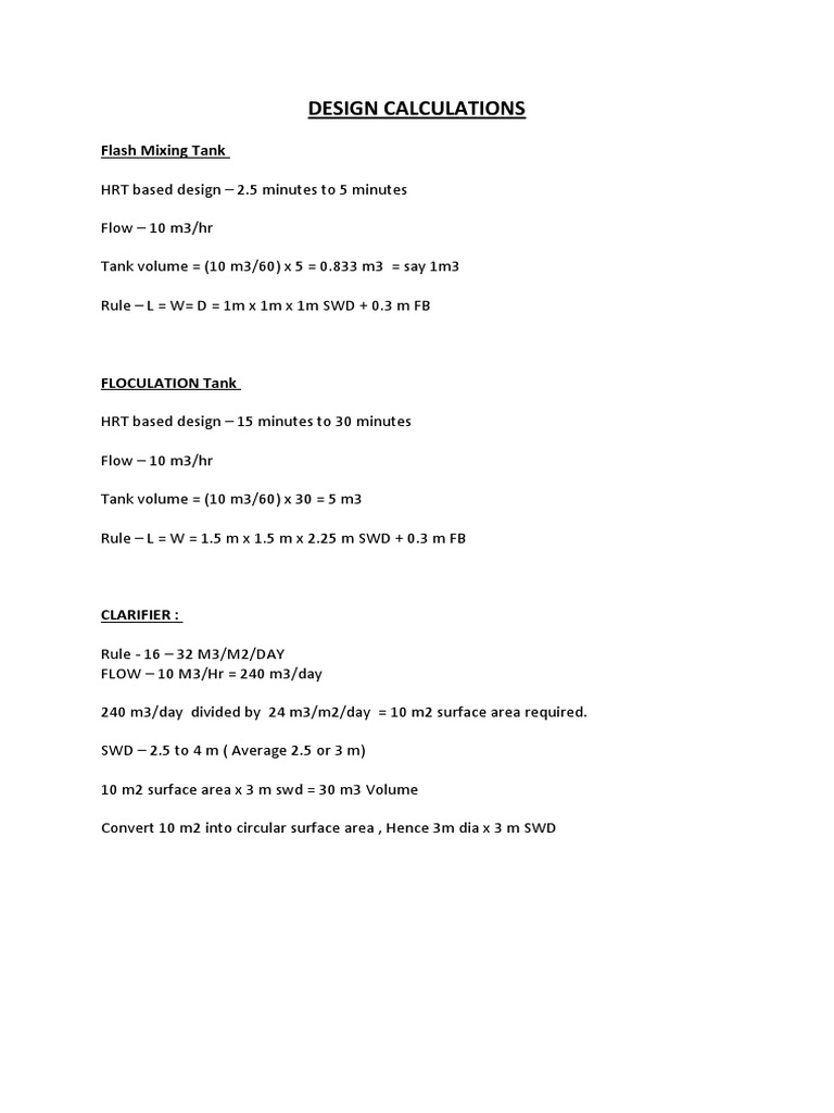 Design Calculations: Flash Mixing Tank | PDF