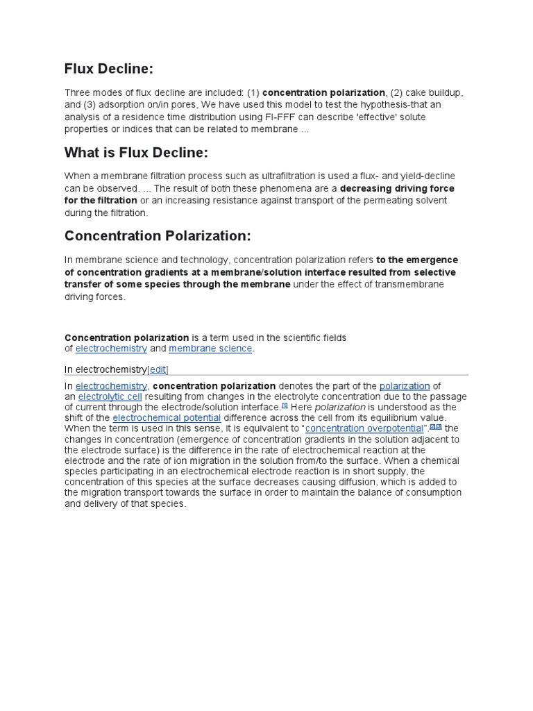 Flux Decline:: Concentration Polarization Is A Term Used in The ...