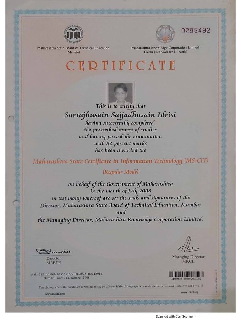 Ms Cit Certificate | PDF