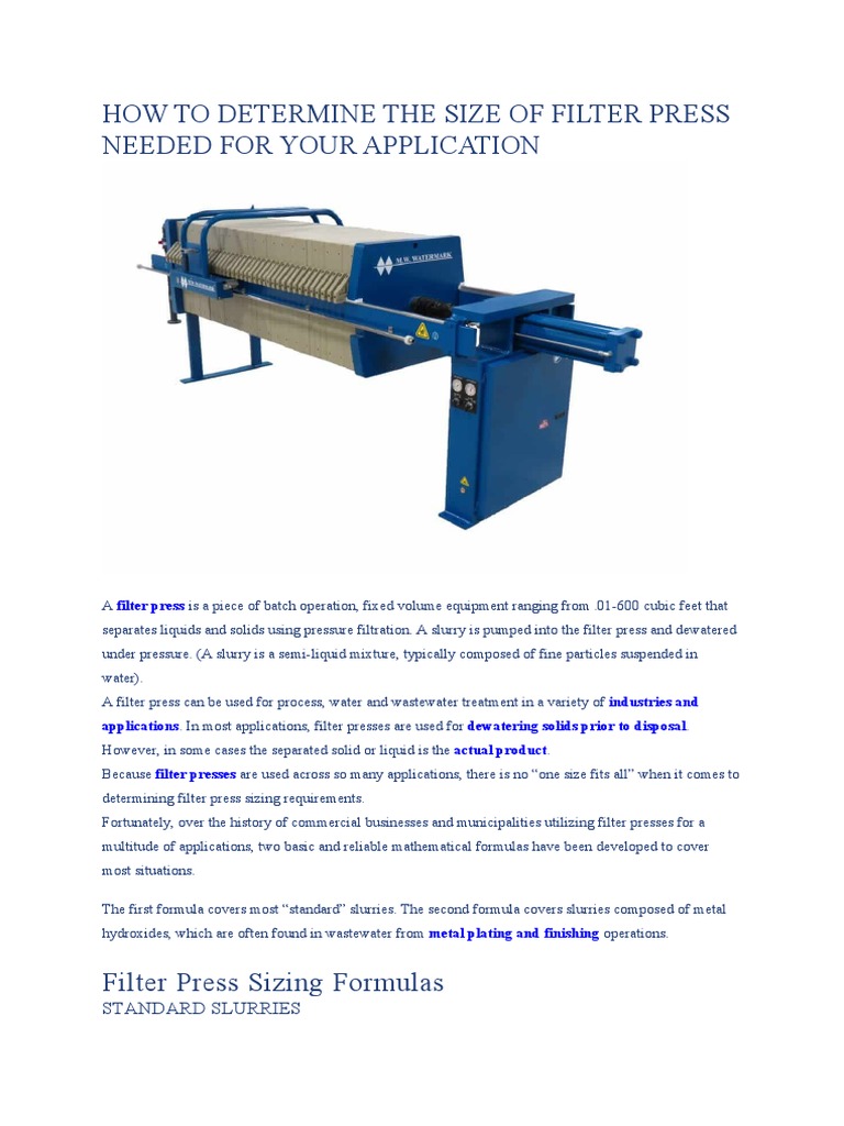Filter Press Size Calculation | PDF | Filtration | Physical Sciences