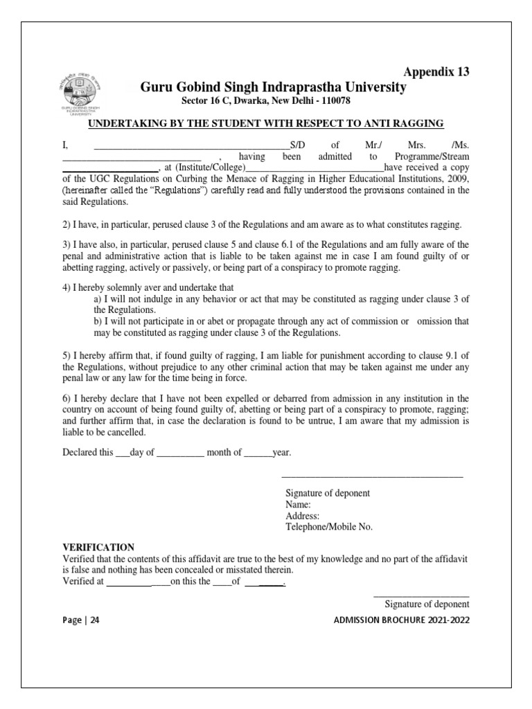 Anti Ragging Certificate | Download Free PDF | Affidavit | Social ...