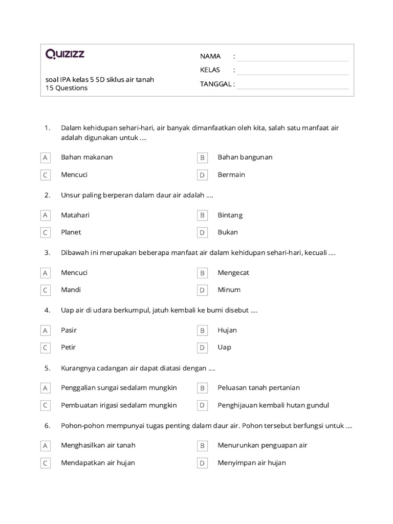 Soal IPA Kelas 5 SD Siklus Air Tanah | PDF | Sains & Matematika