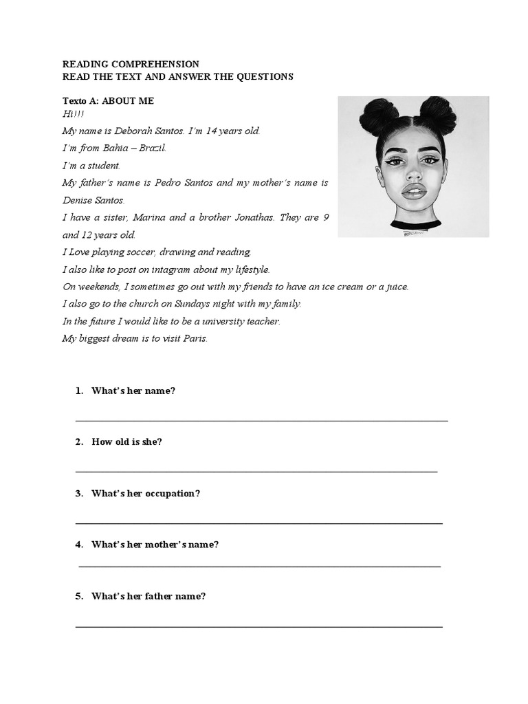 Reading Comprehension Read The Text and Answer The Questions Texto A ...