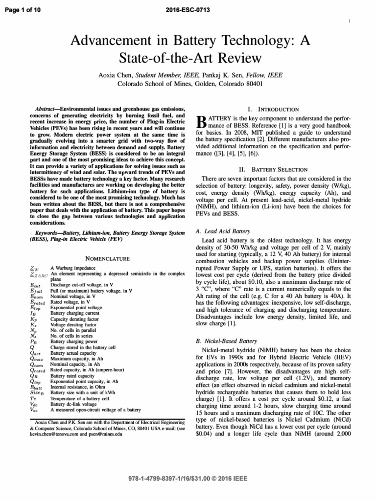 Advancement in Battery Technology | PDF | Rechargeable Battery ...