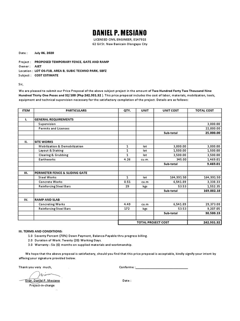 Ajet - Cost Proposal | PDF | Economic Sectors