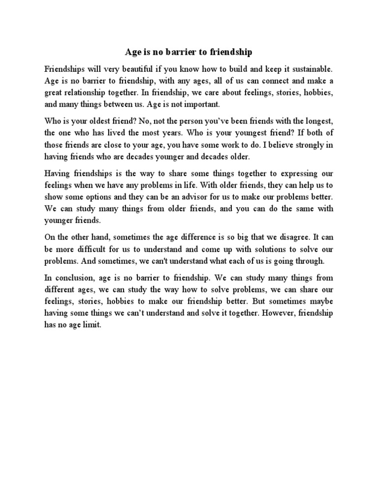 Age Is No Barrier To Friendship | PDF