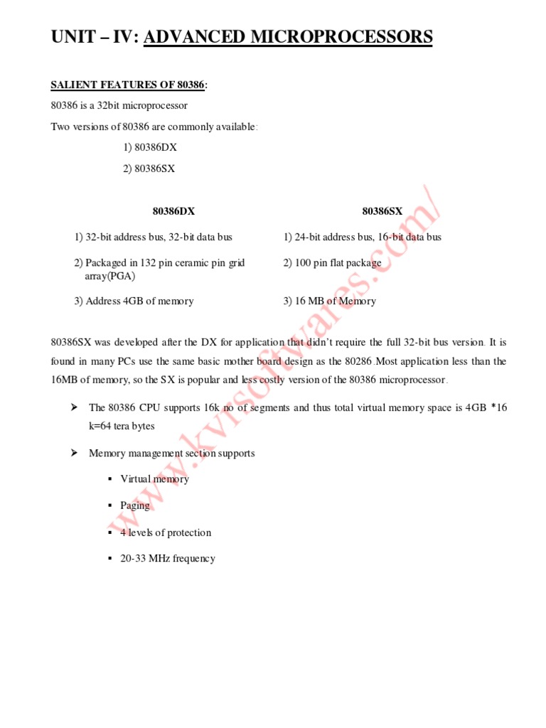 Unit - Iv: Advanced Microprocessors: Salient Features of 80386 | PDF | Central Processing Unit ...