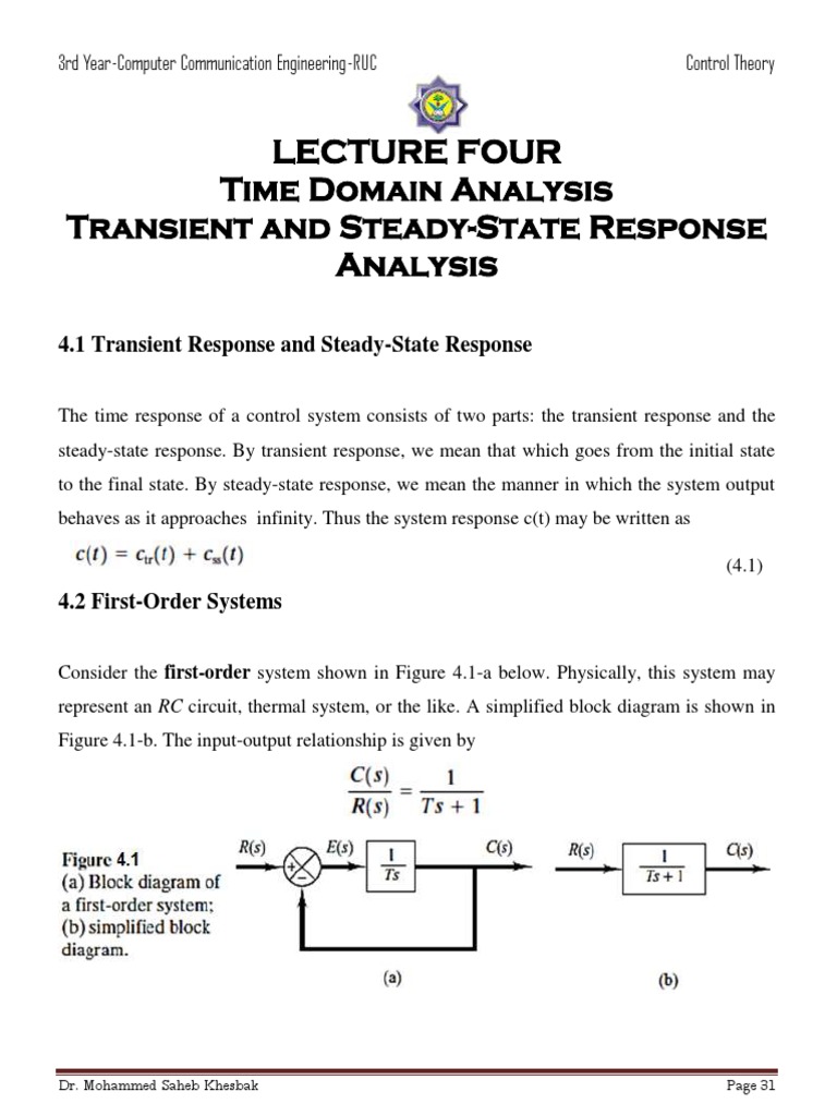 Lecture Four Time Domain Analysis Transient and Steady-State Response ...