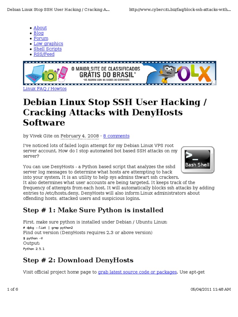 Stop SSH Attacks on Debian Linux | PDF