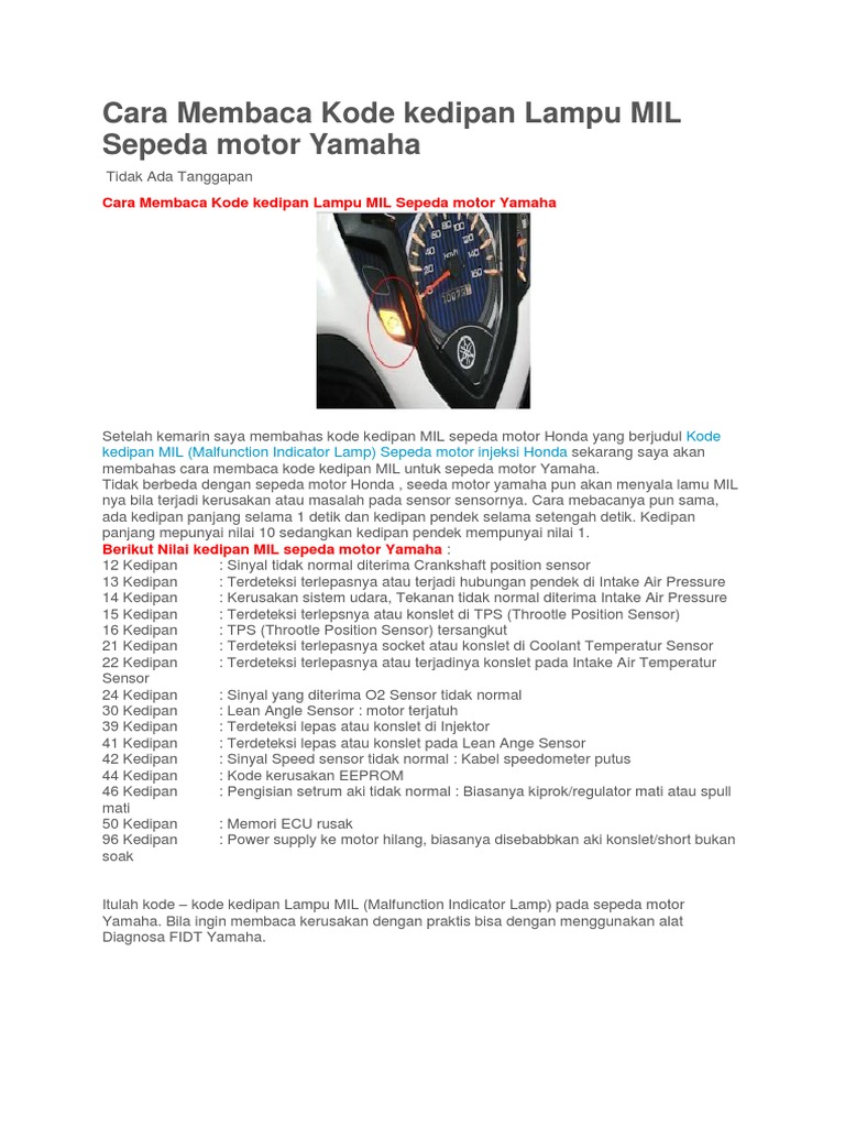 Kode Kedipan MIL Yamaha | PDF