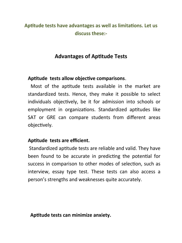 Advantages and Limitations of Aptitude Tests | PDF | Test (Assessment ...