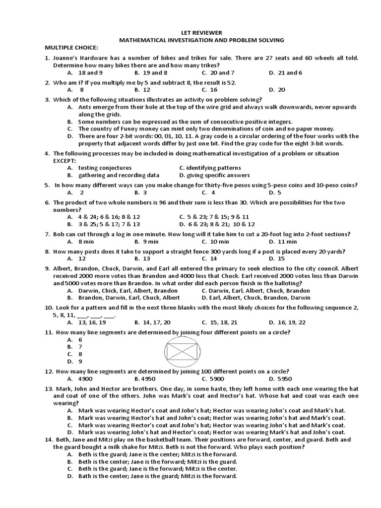 Let Reviewer Mathematical Investigation and Problem Solving Multiple ...