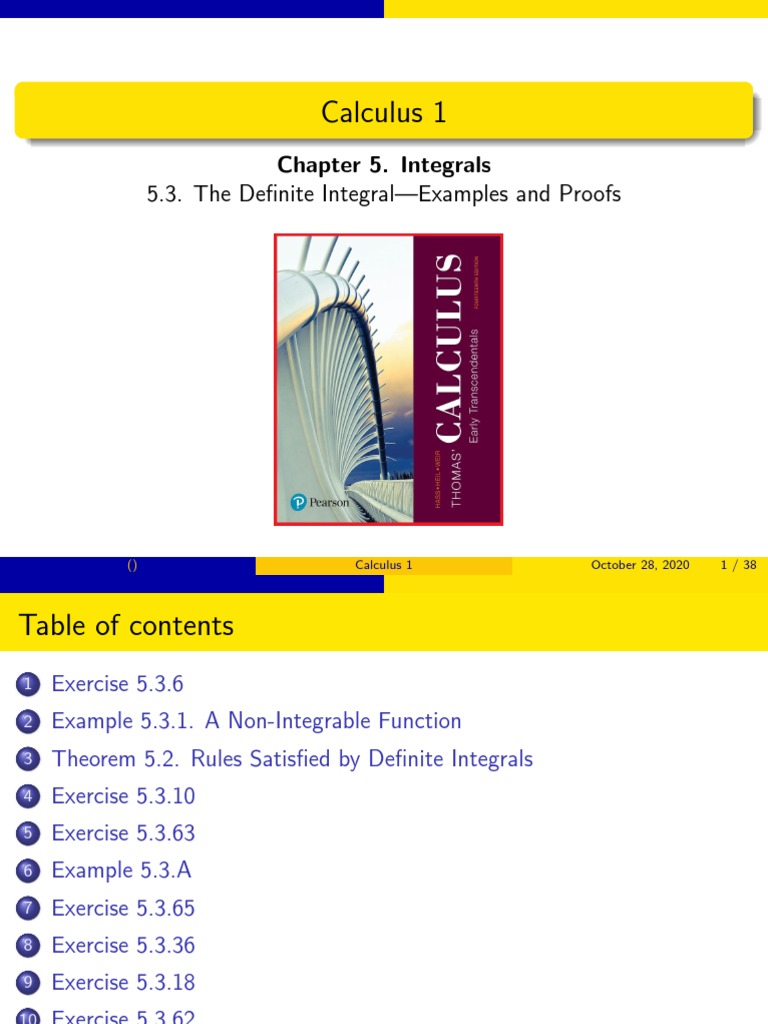 Calculus 1: Chapter 5. Integrals 5.3. The Definite Integral-Examples ...