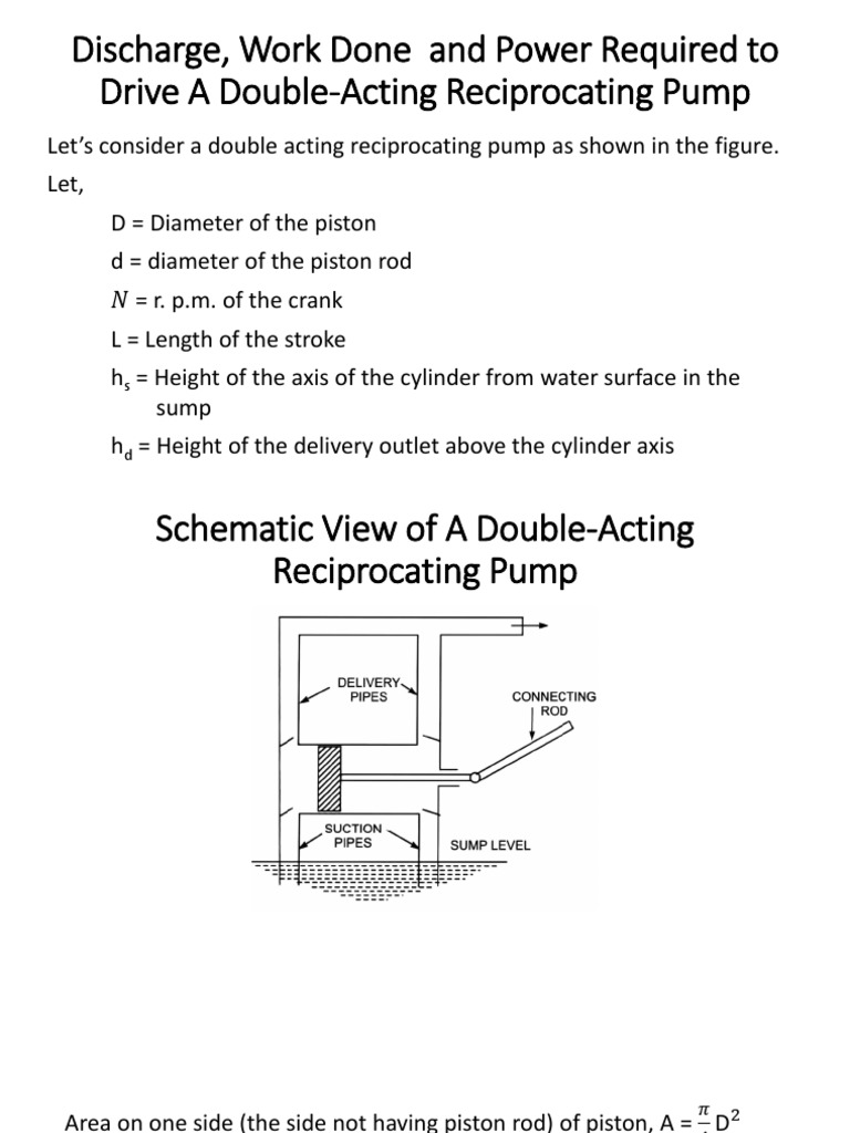 Discharge, Work Done For Double-Acting Reciprocating Pump | PDF