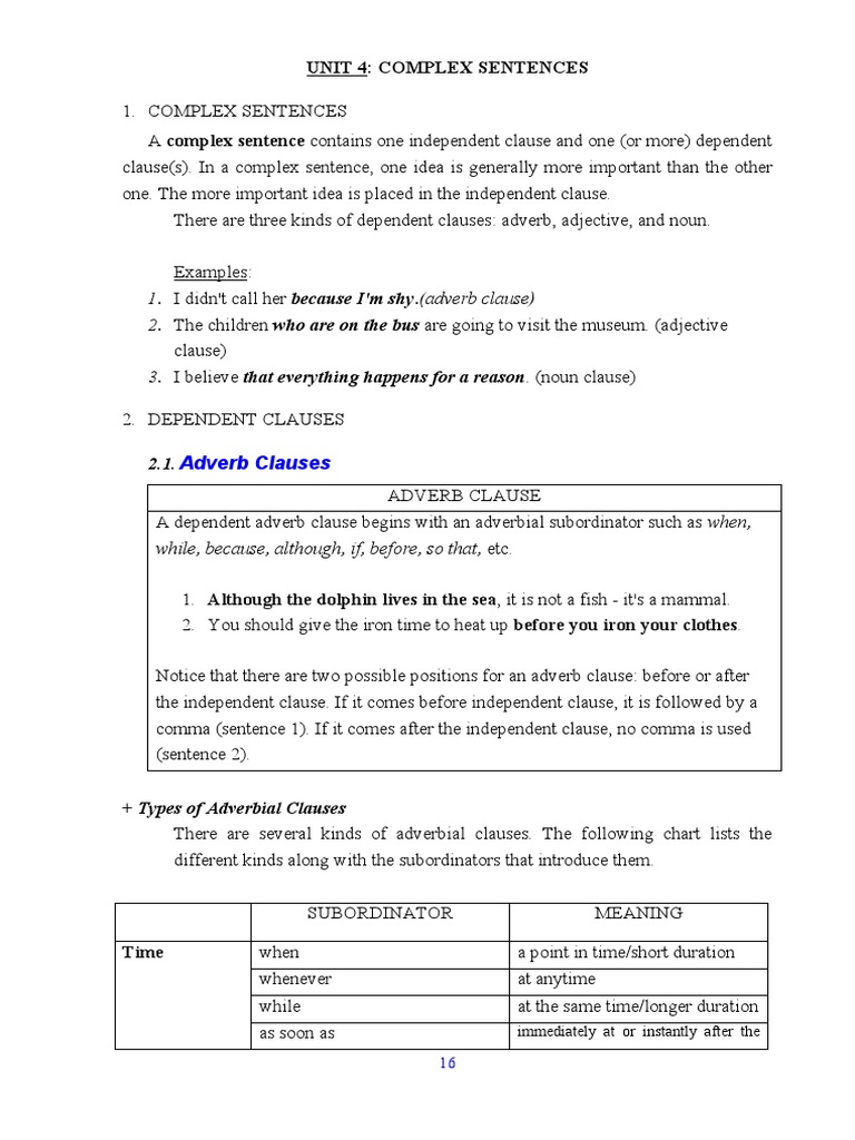 UNIT 4 Complex Sentences | PDF | Adverb | Adjective