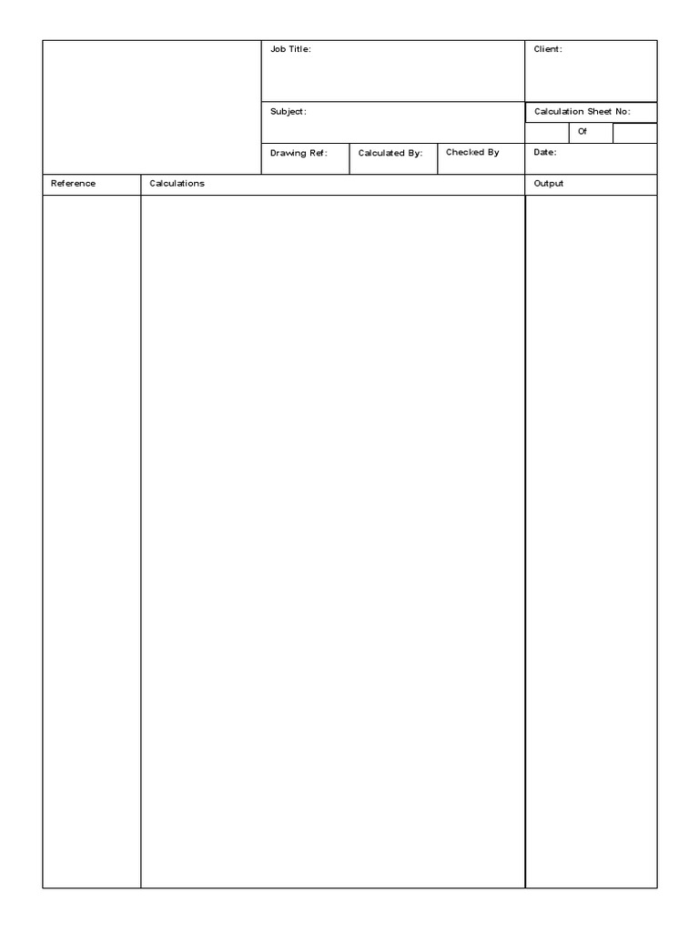 Calculation Sheet for [Client Name] Project Providing Reference Values ...