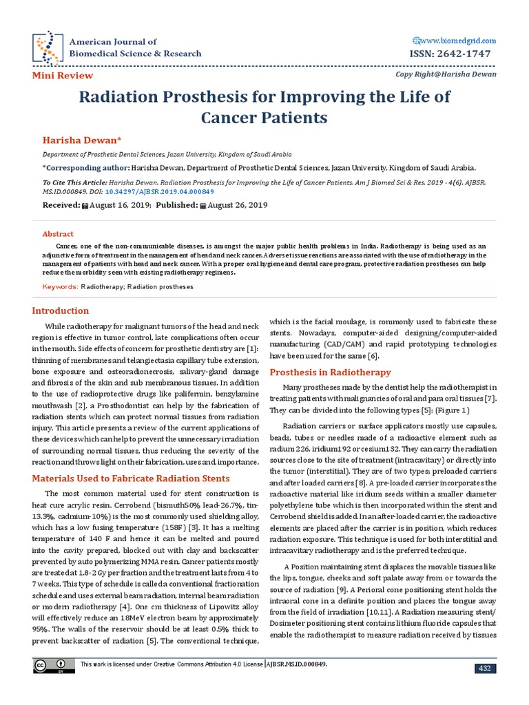 Radiation Prosthesis For Improving The Life of Cancer Patients | PDF ...