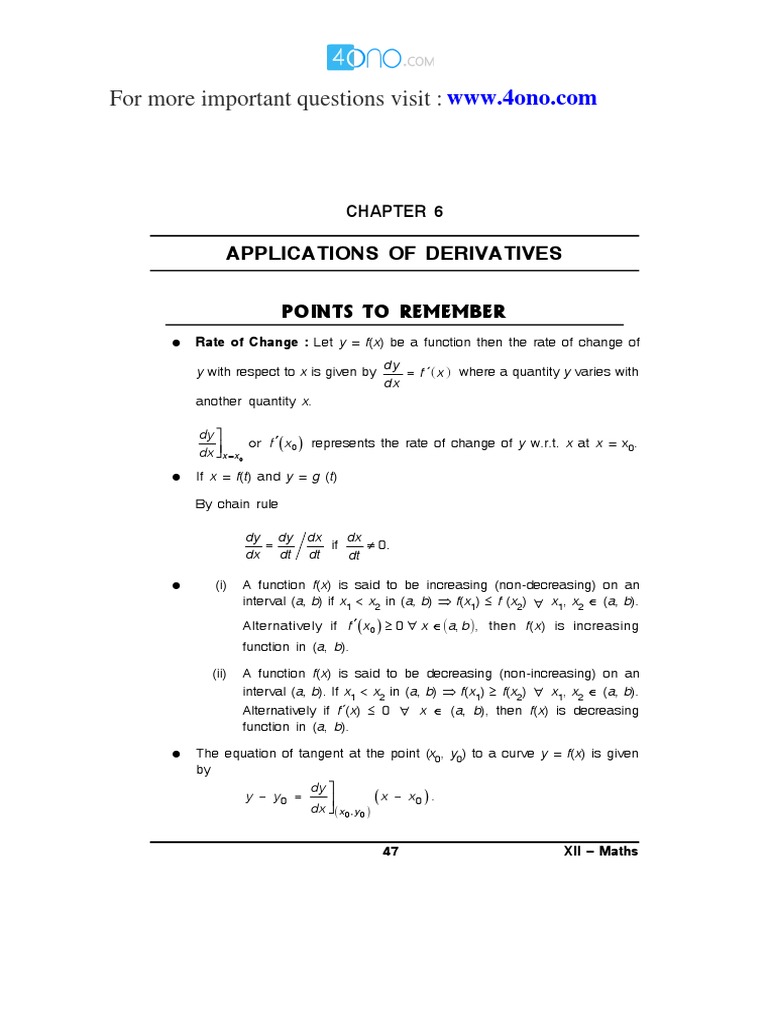 For More Important Questions Visit:: Applications of Derivatives | PDF ...