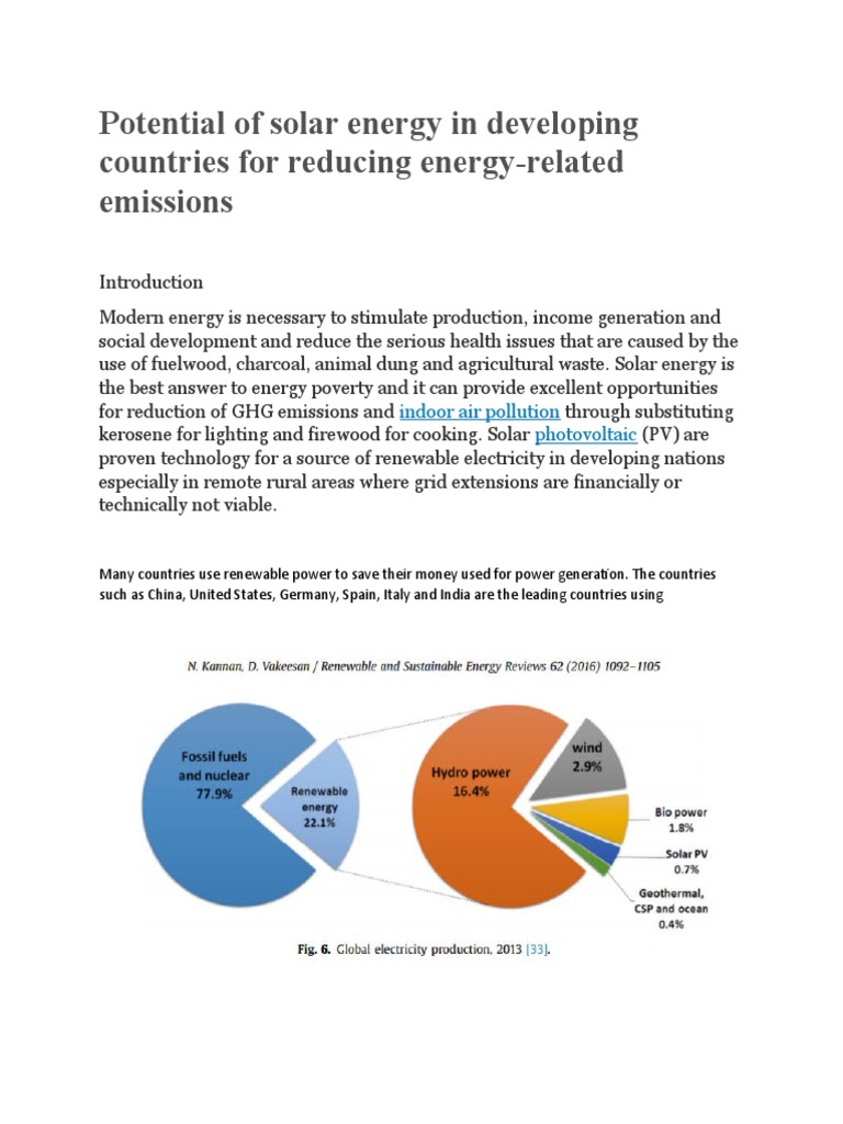 Potential of Solar Energy in Developing Countries For Reducing Energy ...