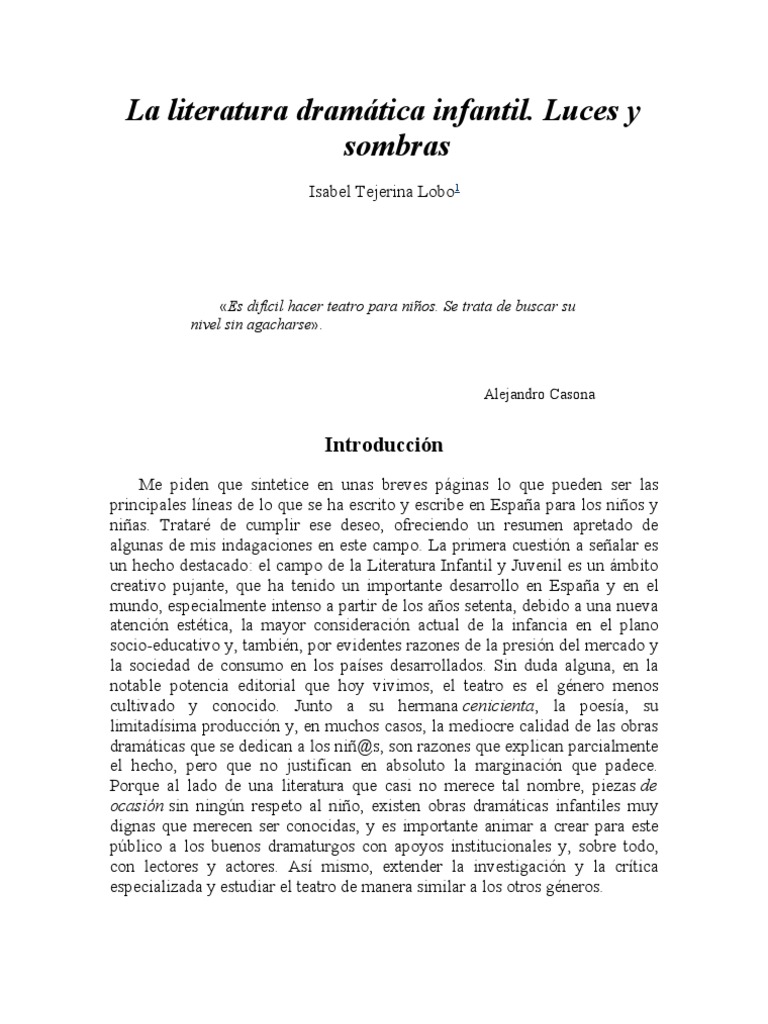 La Literatura Dramática Infantil | PDF | Teatro | Federico García Lorca