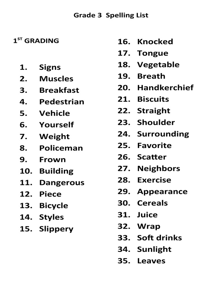 Grade 3 Spelling List | PDF