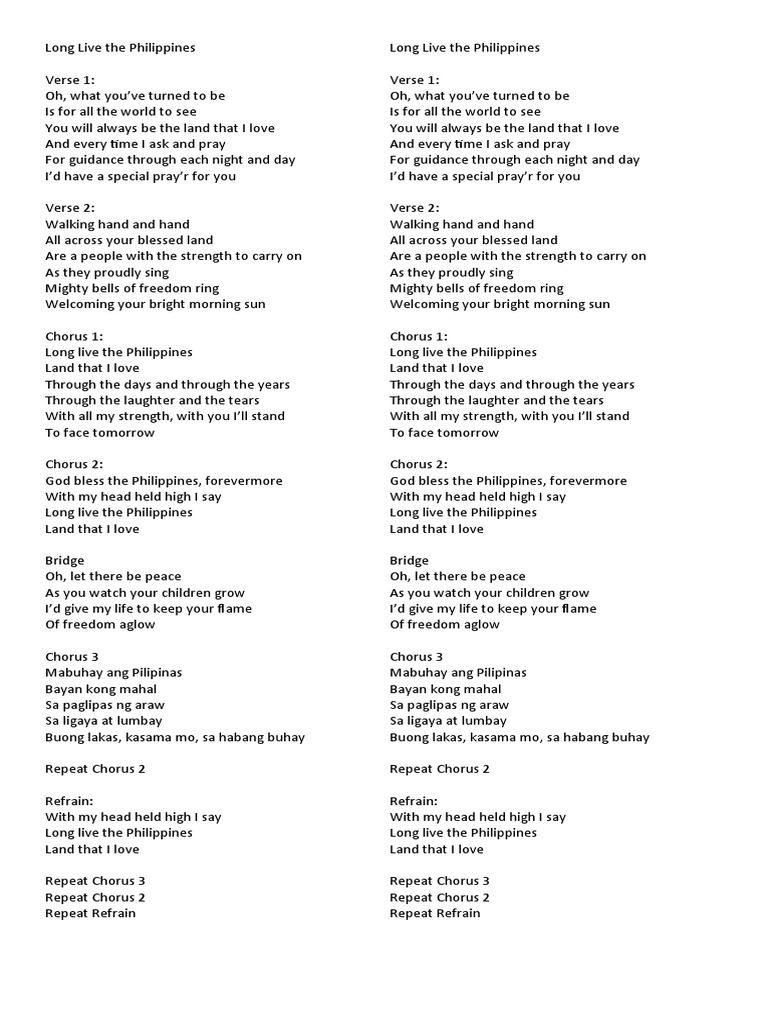 Long Live the Philippines Lyrics | PDF | Refrain | Song Structure