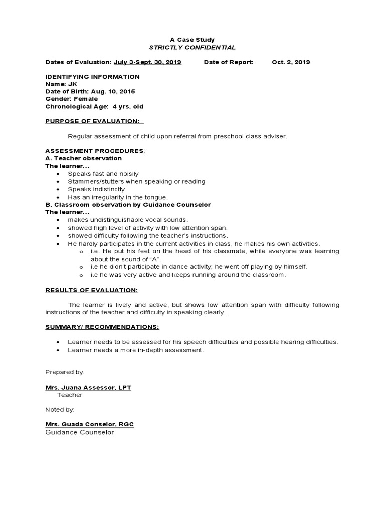 Child Speech and Attention Evaluation Report | PDF