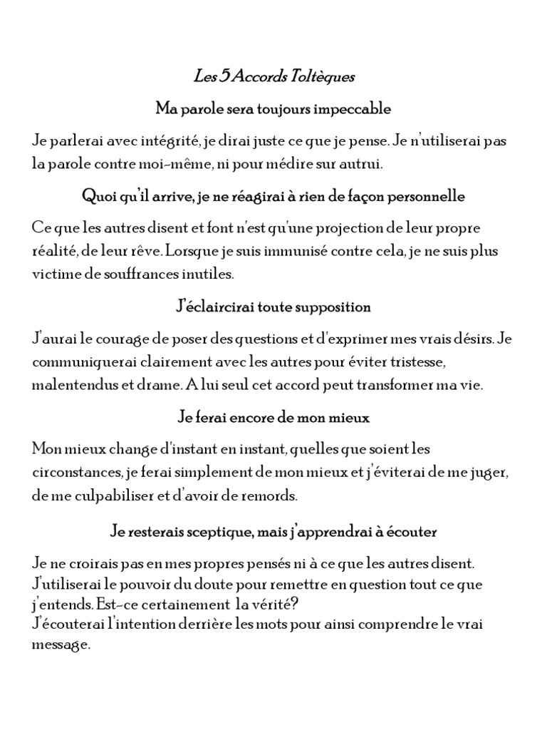Les 5 Accords Tolteques | PDF | Philosophie | Développement personnel