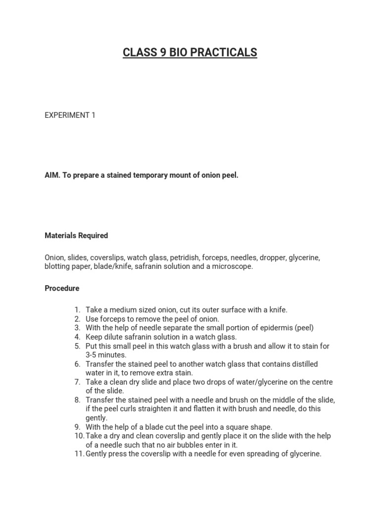 Class 9 Bio Practicals | PDF | Plants | Staining