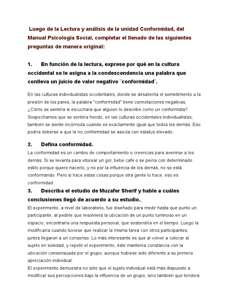 Conformidad en Psicología Social | PDF | Psicología Social | Experimentar