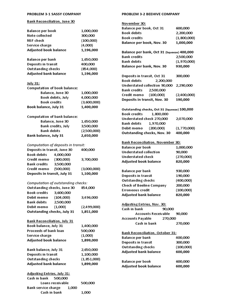 Computation of Deposits in Transit:: Outstanding Checks, Oct 31 | PDF ...