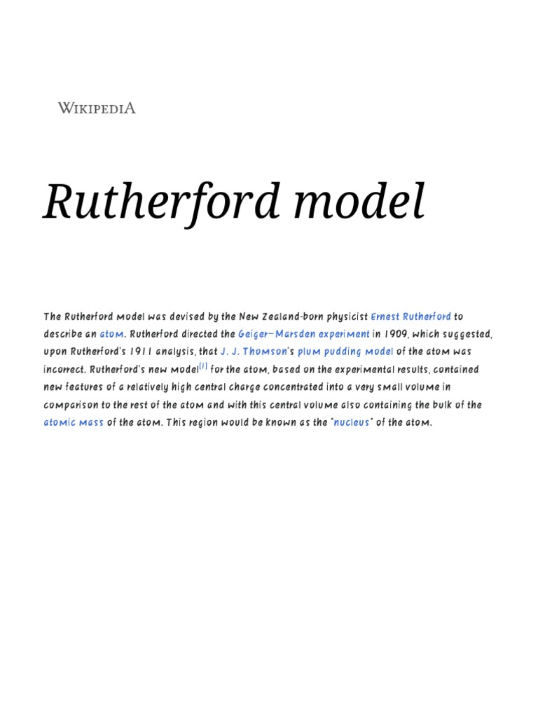 Rutherford Model - Wikipedia | PDF | Atoms | Atomic Nucleus