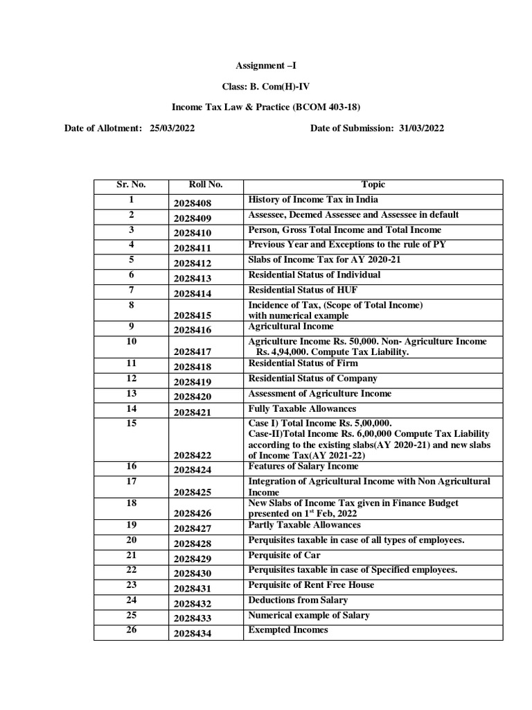 Assignment I (ITLP) B.com (H) IV | PDF | Taxes | Income Tax