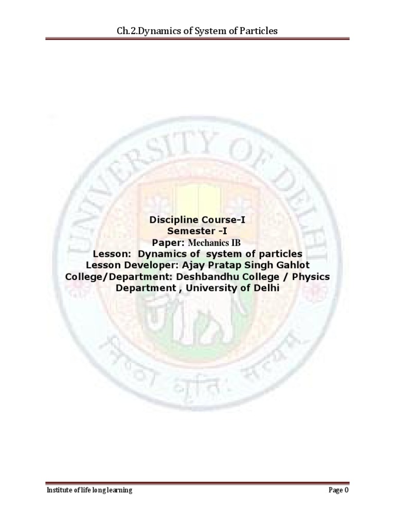 Dynamics of System of Particles | PDF | Acceleration | Velocity