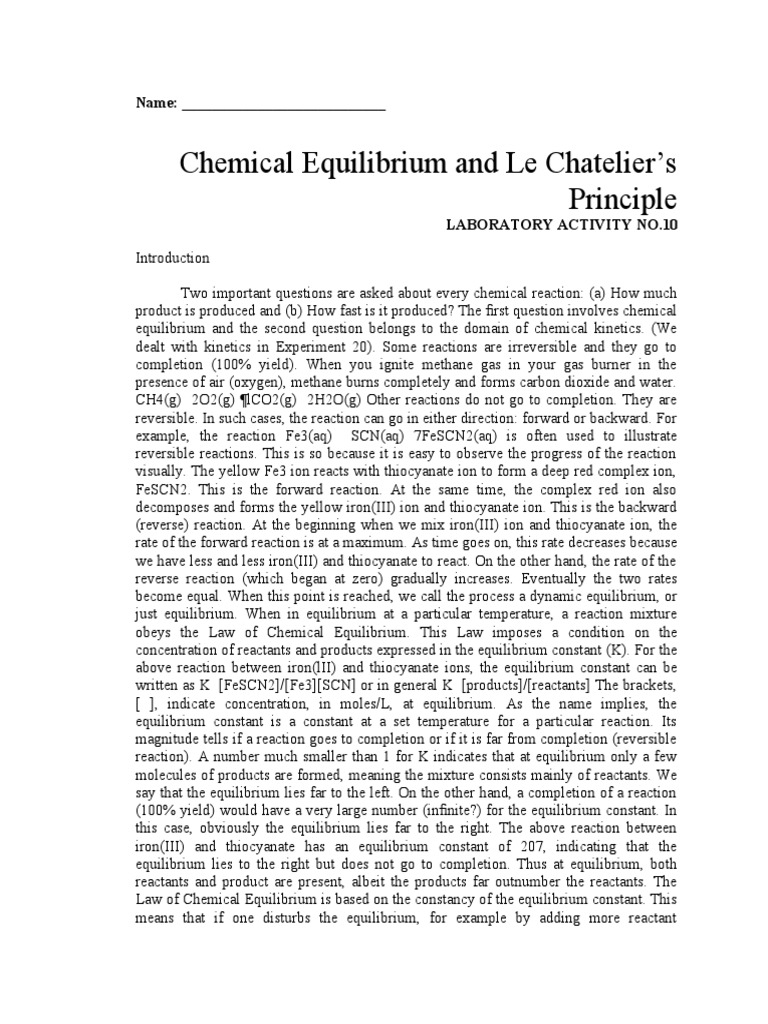 LAB ACT 10 - Law of Chemical Equilibrium and Le Chatelier's Principle ...