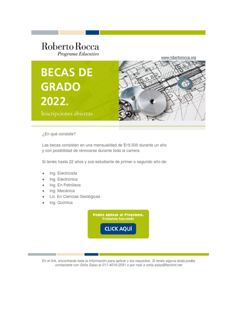 Difusión Becas Roberto Rocca 2022 - UNCOMA | PDF