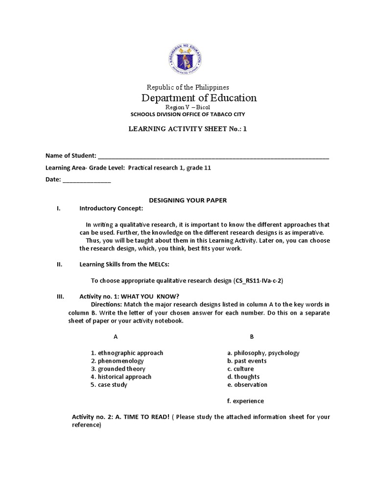 Grade 11 Research Design Guide | PDF | Ethnography | Qualitative Research