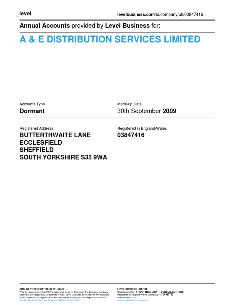 A & E Distribution Services Limited: Annual Accounts Provided by Level ...
