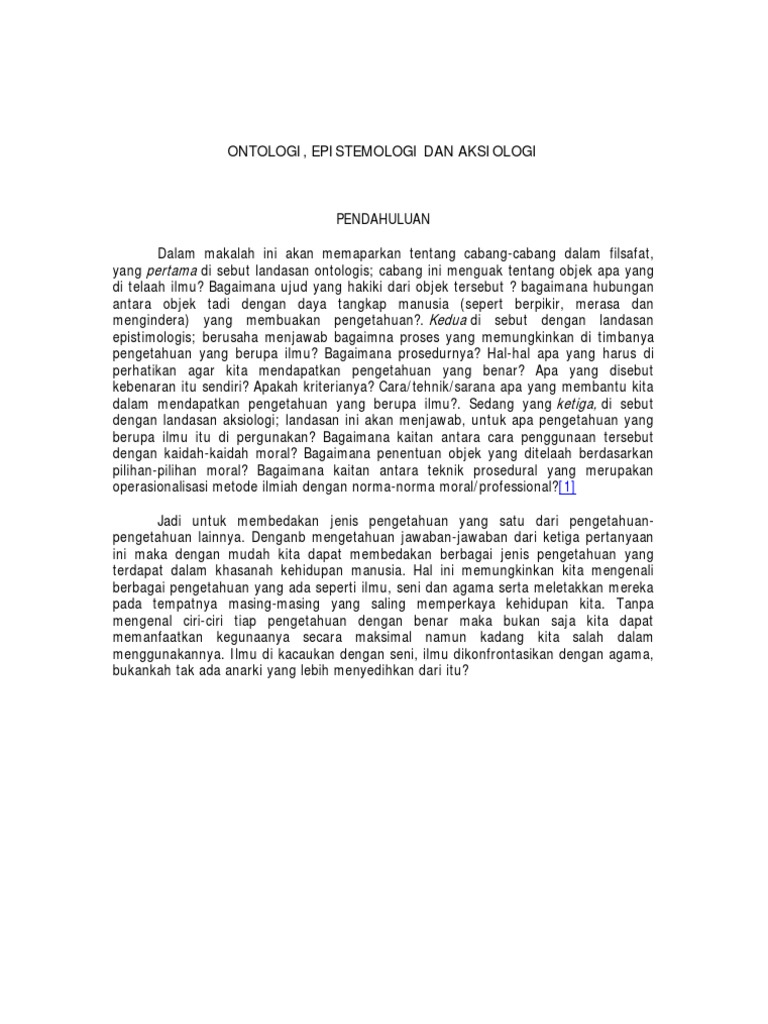 Ontologi, Epistomologi Dan Aksiologi | PDF
