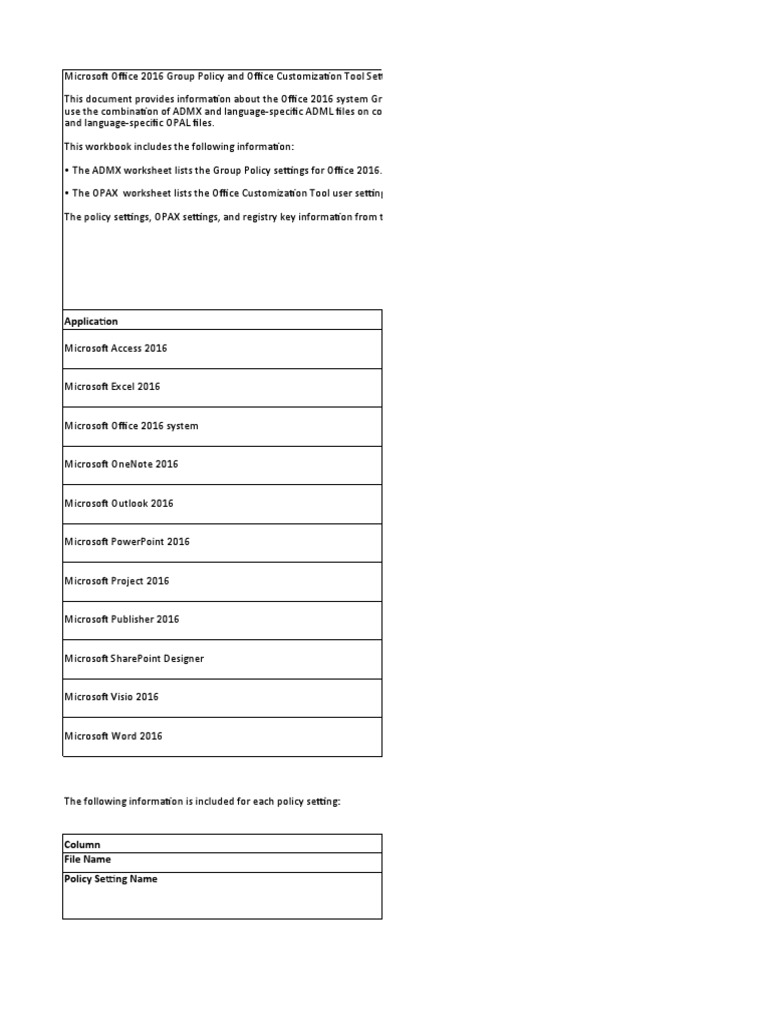 Office 2016 Group Policy and Oct Settings | PDF | Microsoft Excel ...